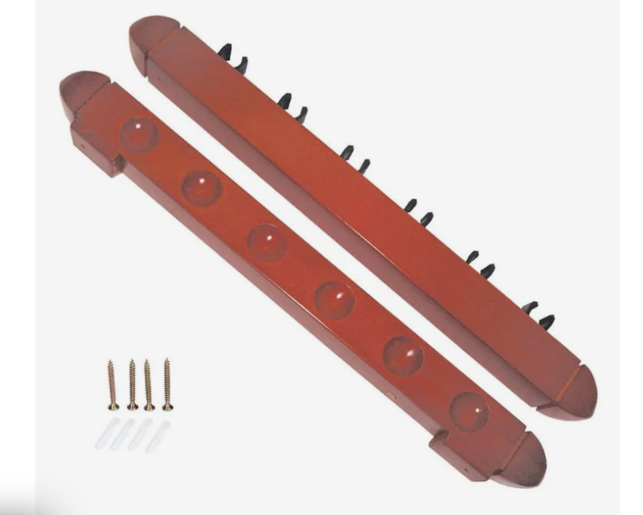 Wall Mount Cue Rack – 6 Cue Holder in Walnut Finish – The Snooker Shop